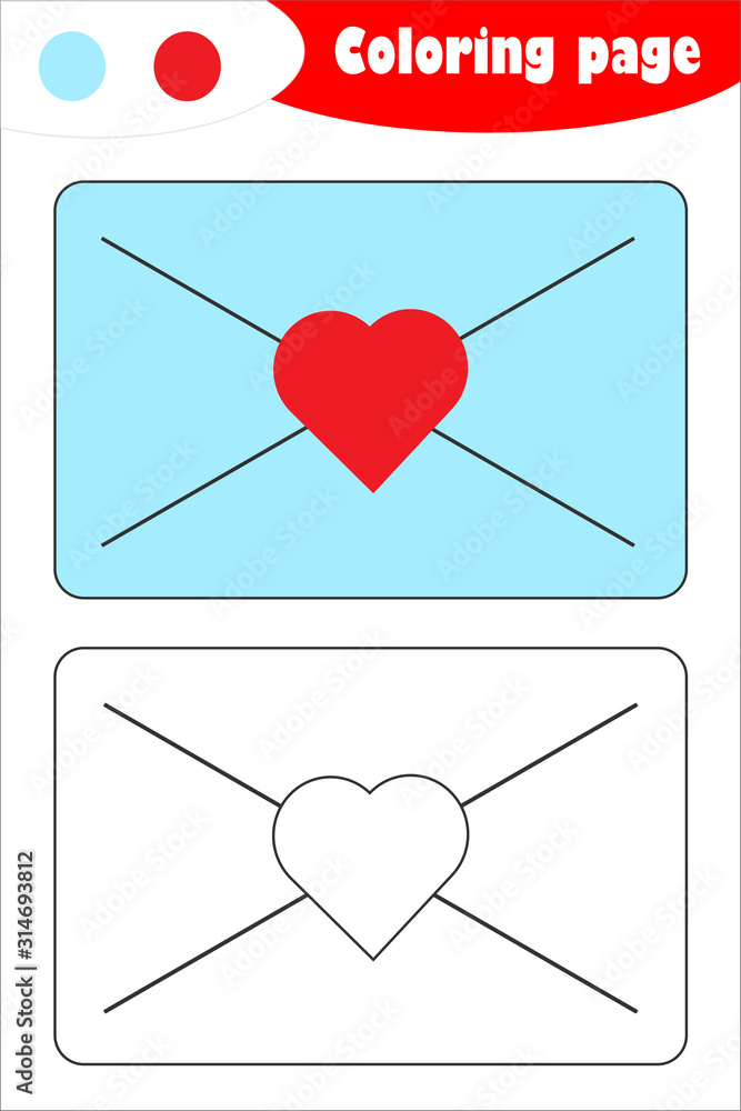 Love letter in cartoon style, coloring page, spring education paper ...