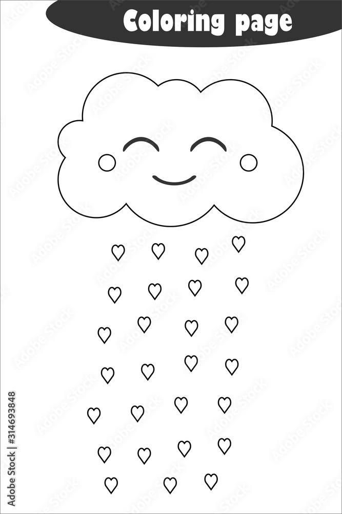 Cloud with hearts in cartoon style, coloring page, valentine day ...