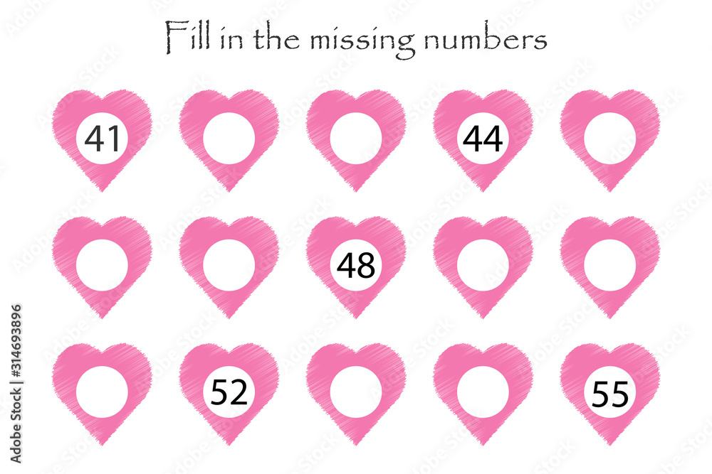 Game with hearts for children, Valentines day, fill in the missing ...