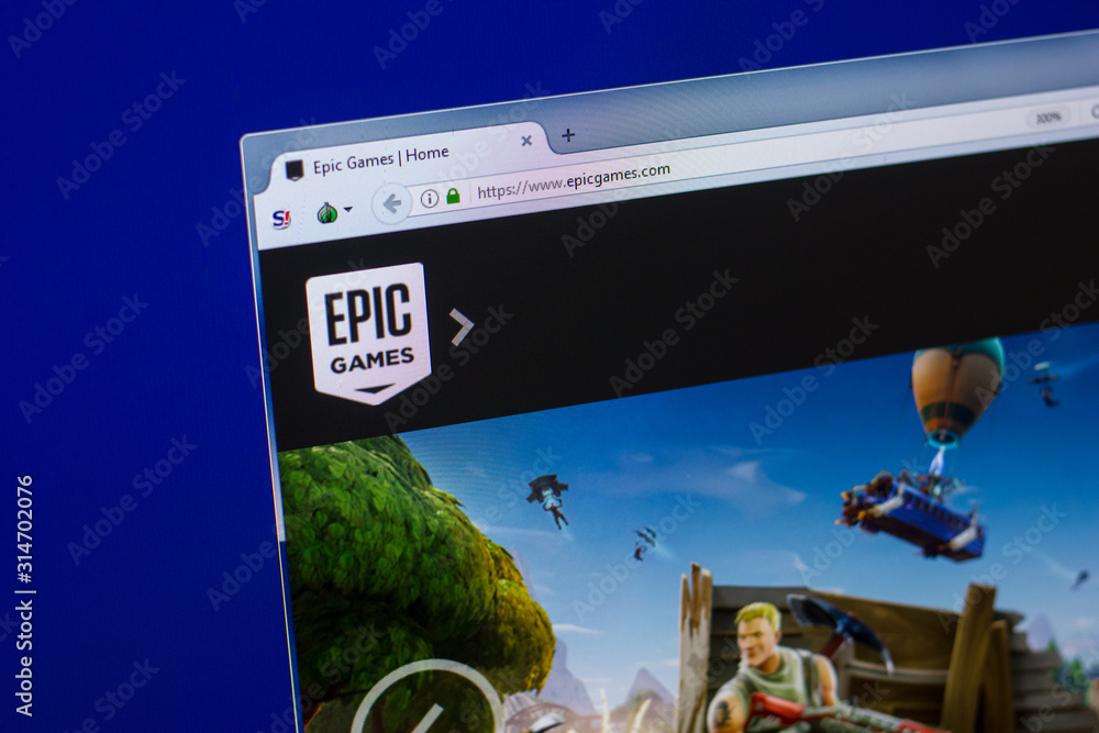 Ryazan, Russia - April 16, 2018 - Homepage of EpicGames website on the ...