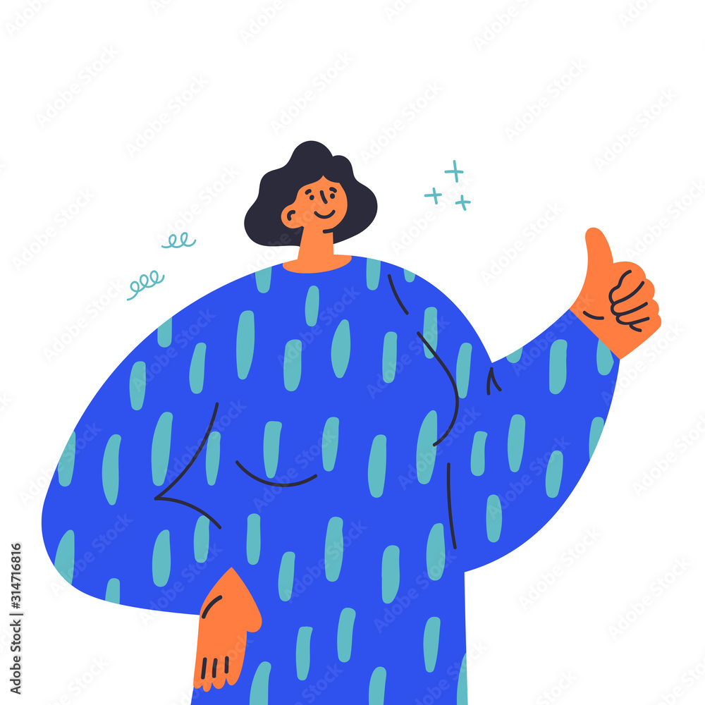 Feminism concept.Woman show like gesture.Happy girl in dress with ...