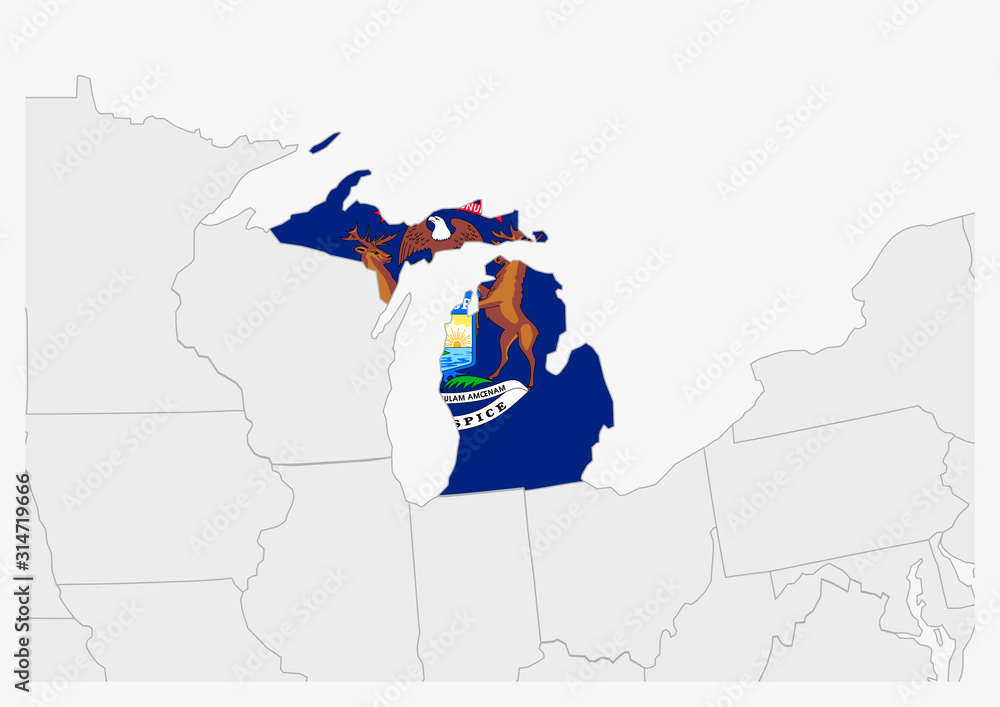 US state Michigan map highlighted in Michigan flag colors Stock Vector ...