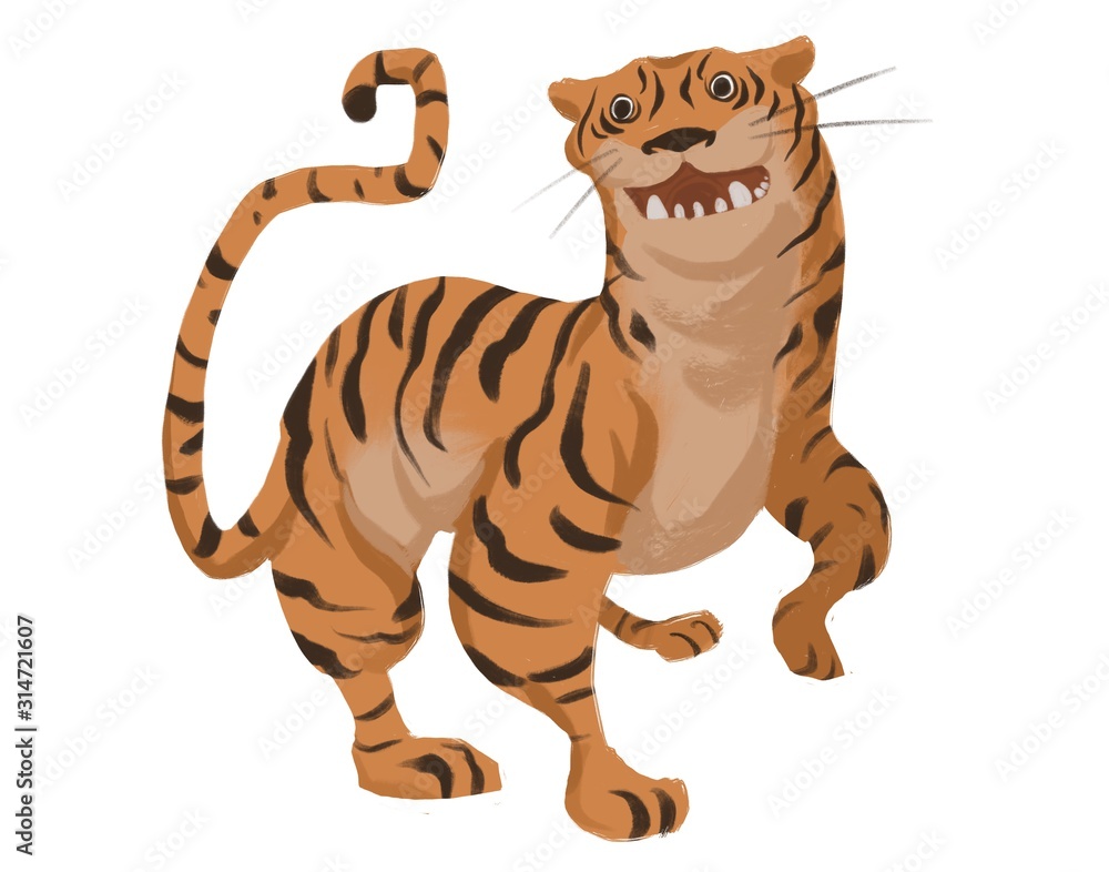 Exaggerated cartoon drawing of an African Tiger dancing on isolated ...