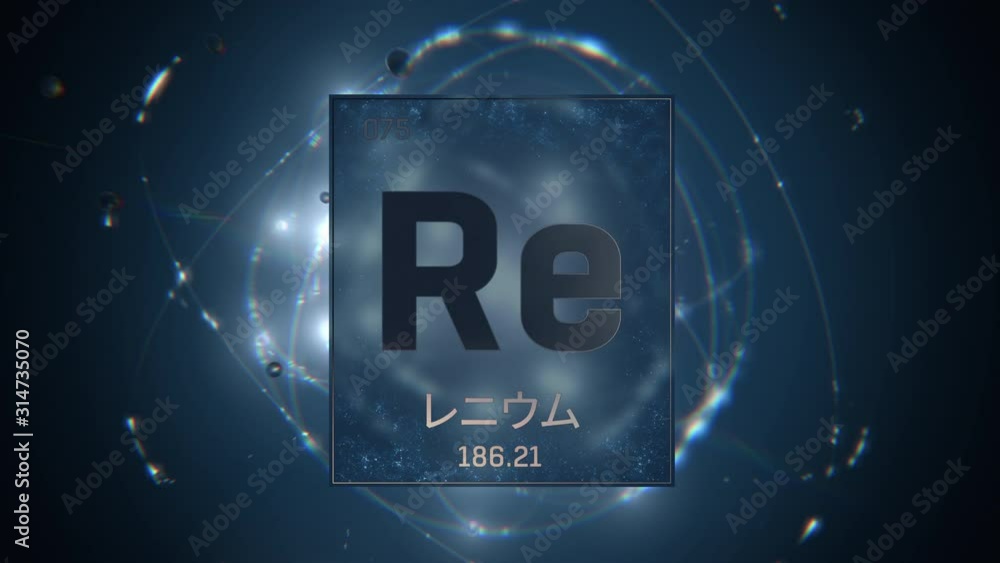 Rhenium as Element 75 of the Periodic Table. Seamlessly looping 3D ...