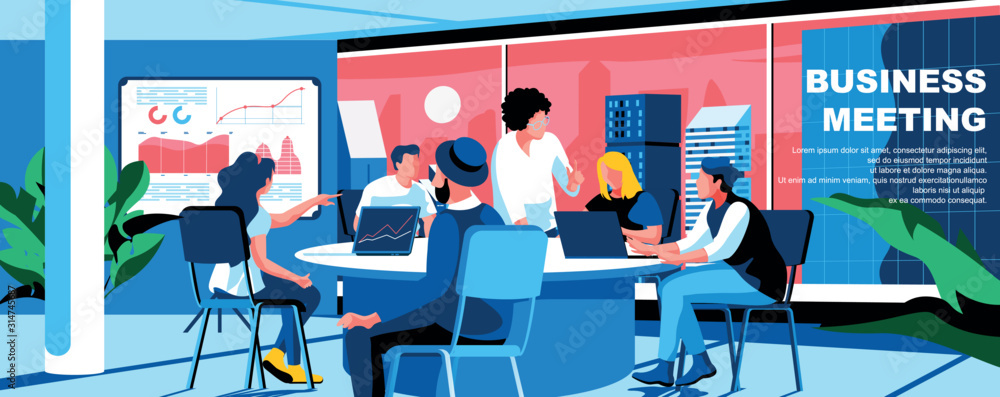Business meeting flat vector landing page template. Corporate workers ...