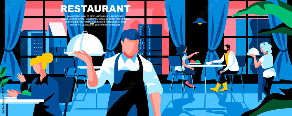 Restaurant flat vector landing page template. Luxury city cafe ...