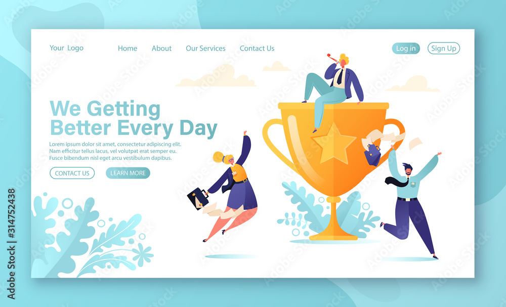 Business team success concept for landing page with flat cartoon vector ...