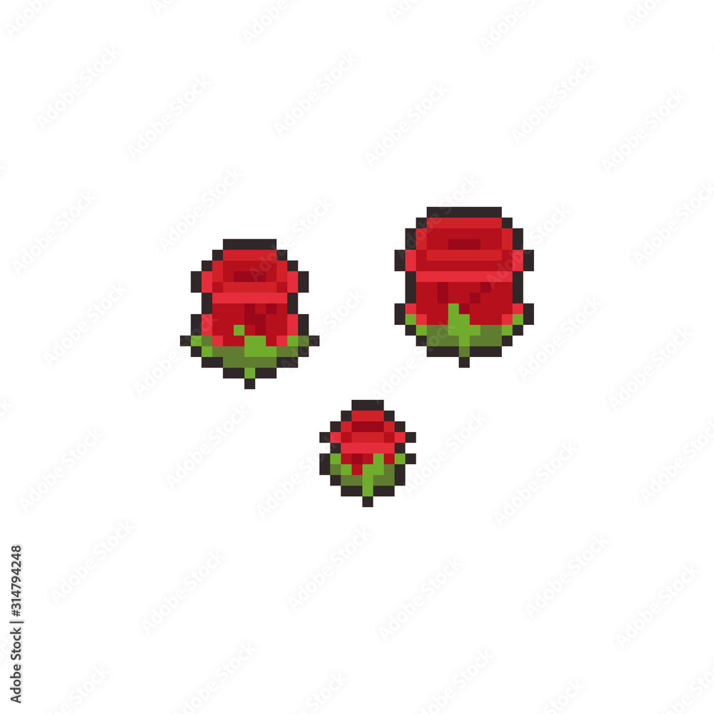 Pixel art rose flower icon set. Stock Vector | Adobe Stock