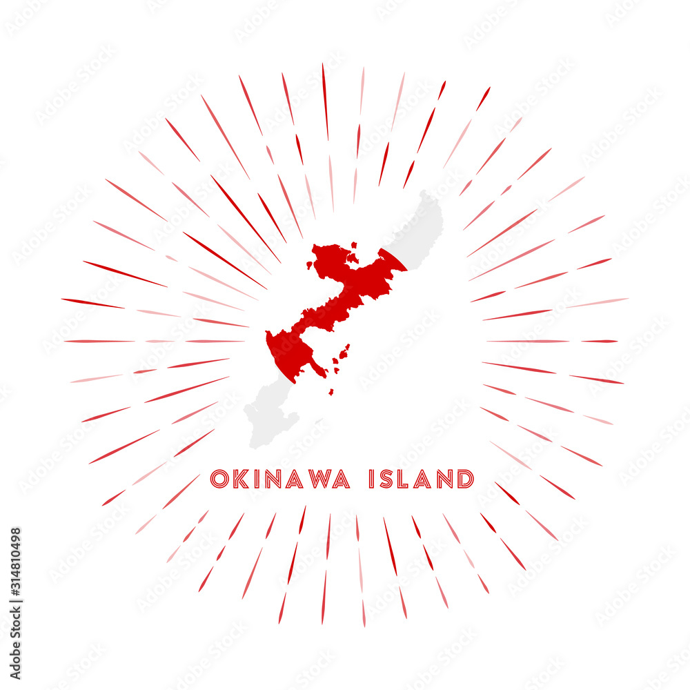 Okinawa Island sunburst badge. The island sign with map of Okinawa ...
