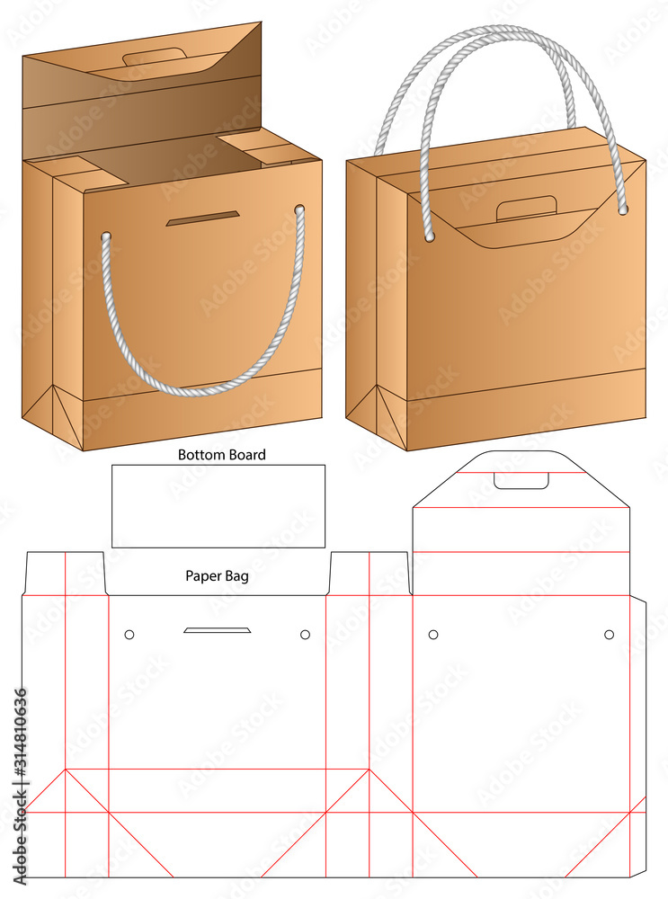 Paper Bag packaging die cut template design. 3d mock-up Stock Vector ...