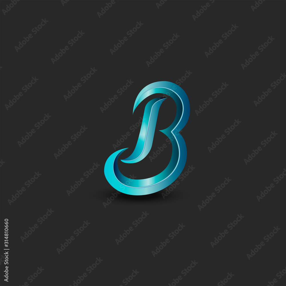 Calligraphy letter B logo old monogram aquamarine color faceted 3D ...