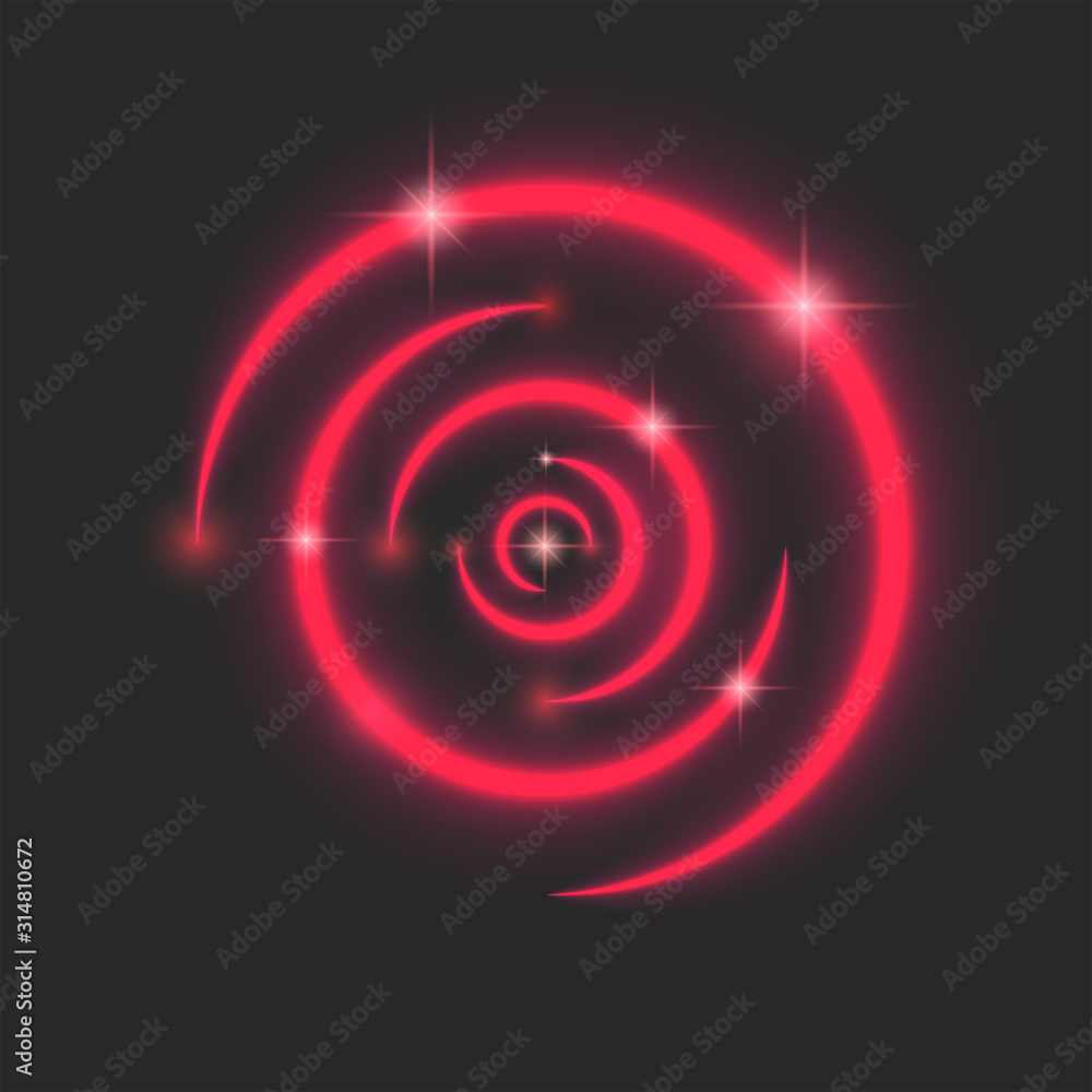 Magic ripples red neon circle with sparks and glowing particles ...