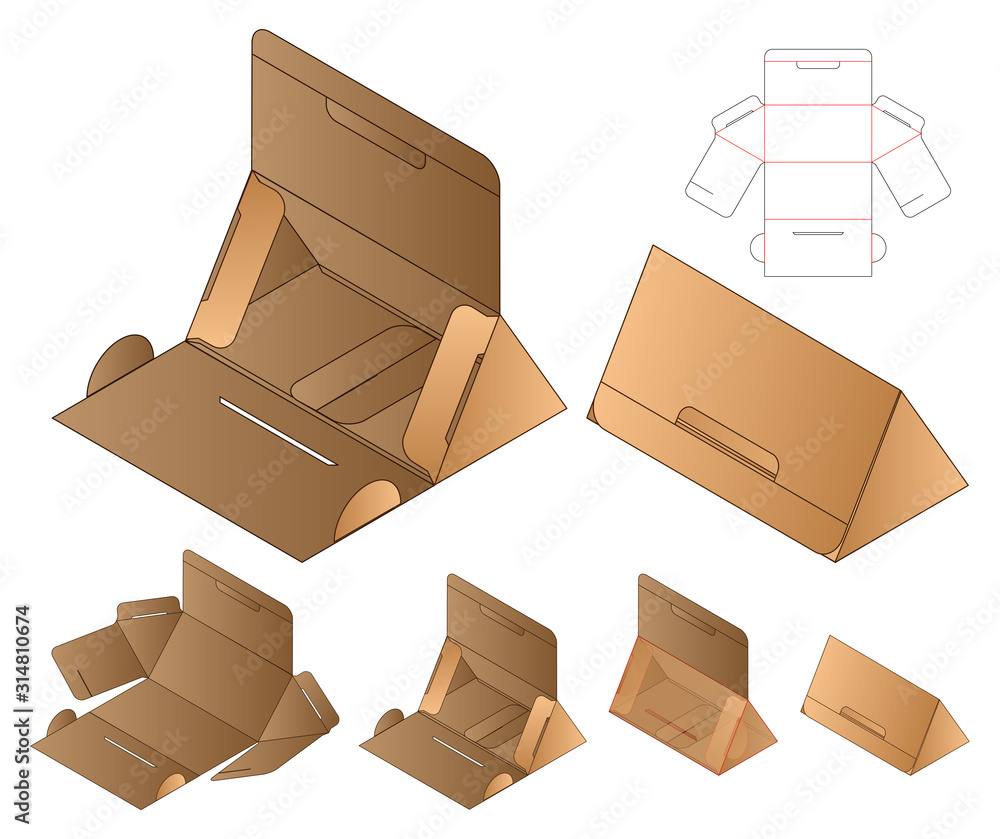 Triangle Box packaging die cut template design. 3d mock-up เวกเตอร์ ...