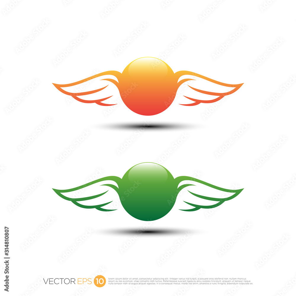 Pictograph of wing with sphere for template logo initial letter, icon ...