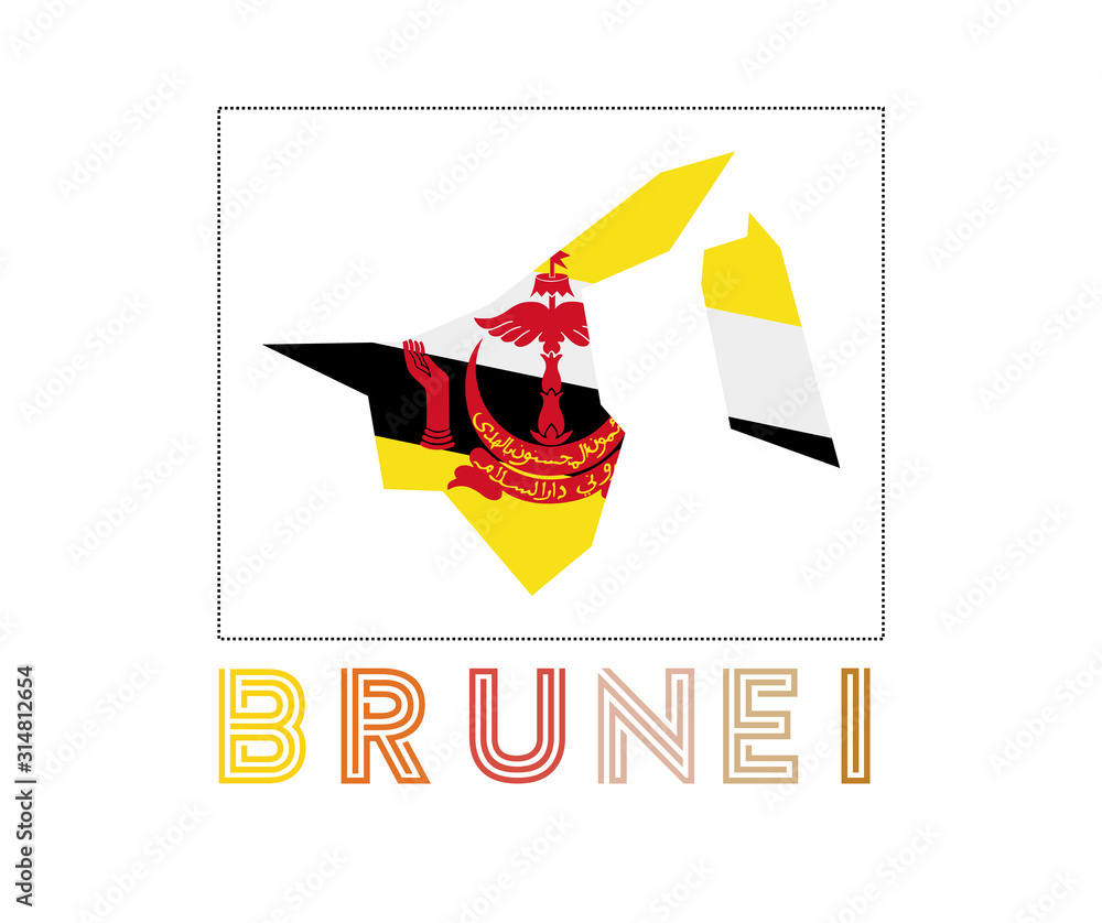 Brunei Logo. Map of Brunei with country name and flag. Appealing vector ...