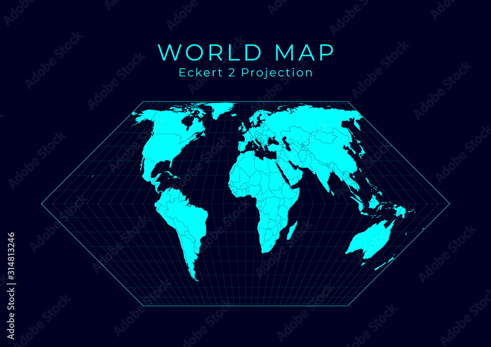 Map of The World. Eckert II projection. Futuristic Infographic world ...
