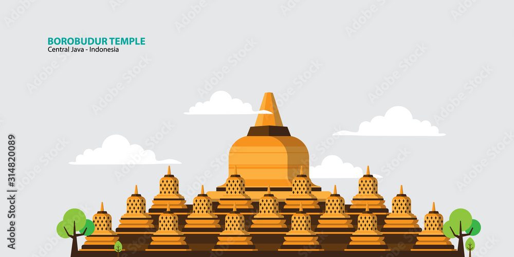borobudur temple illustration for vesak day banner, poster, print etc ...