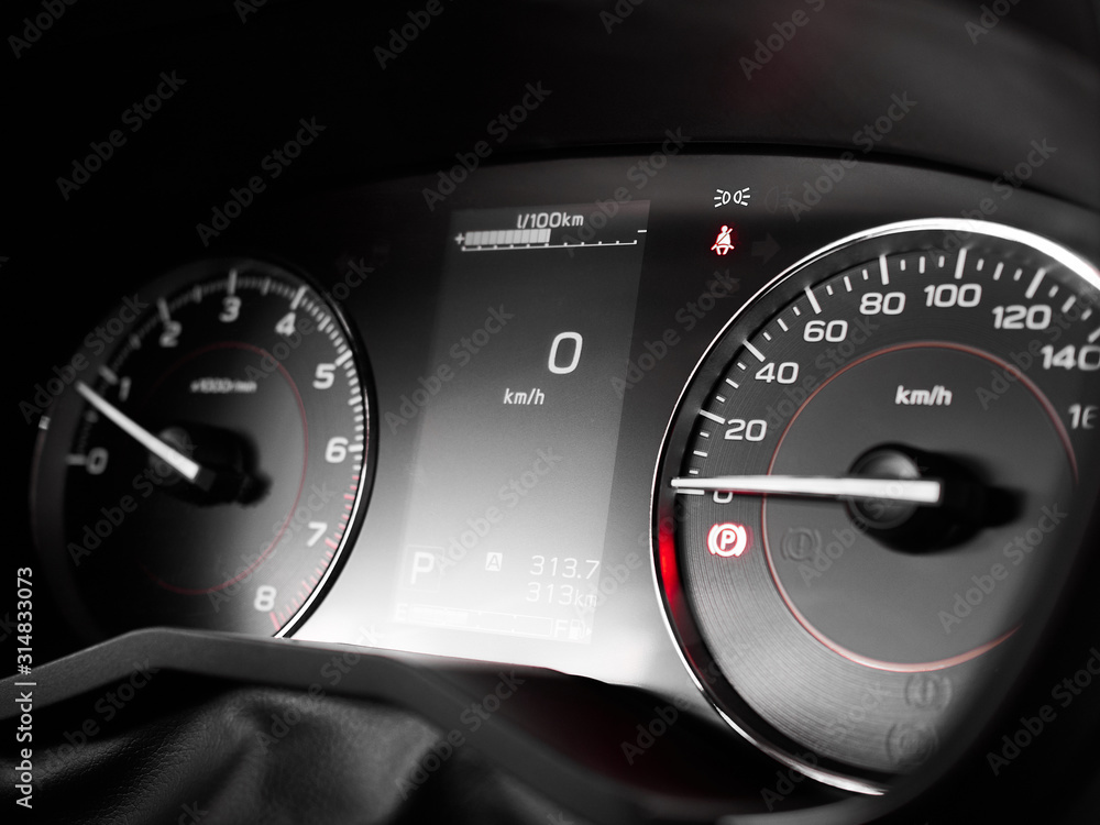 Tachometer RPM, speedometer, display close-up on dashboard in interior ...