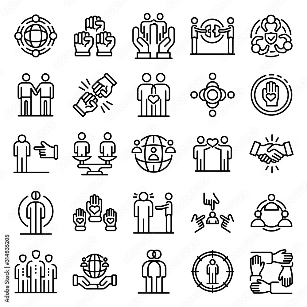 Racism icons set. Outline set of racism vector icons for web design ...
