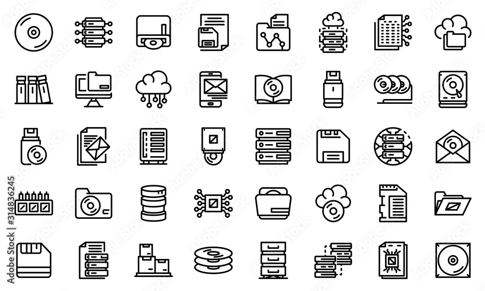 Storage icons set. Outline set of storage vector icons for web design ...