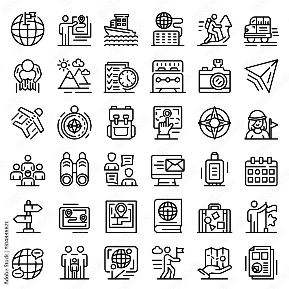 Guide icons set. Outline set of guide vector icons for web design ...