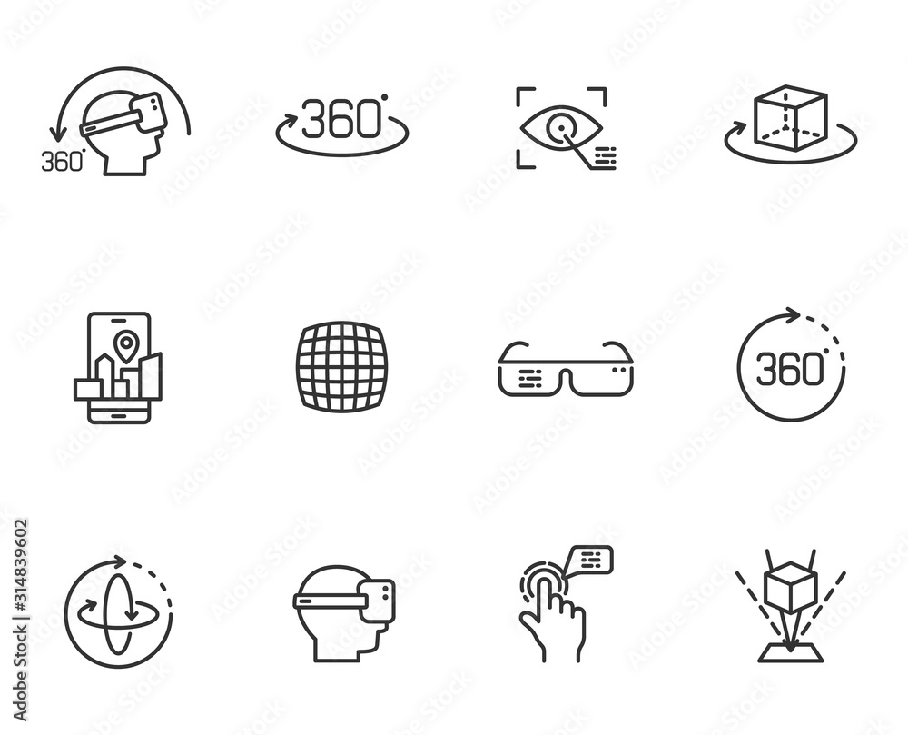 Virtual reality and augmented reality outline vector icon set isolated ...