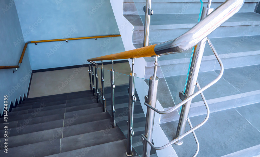 Stainless steel, glass and wood railing.Fall Protection. modern design ...