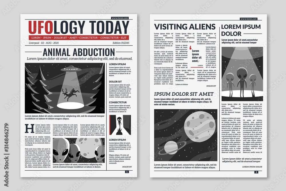 Vetor de UFO newspaper. Newspaper columns with text, media news ...