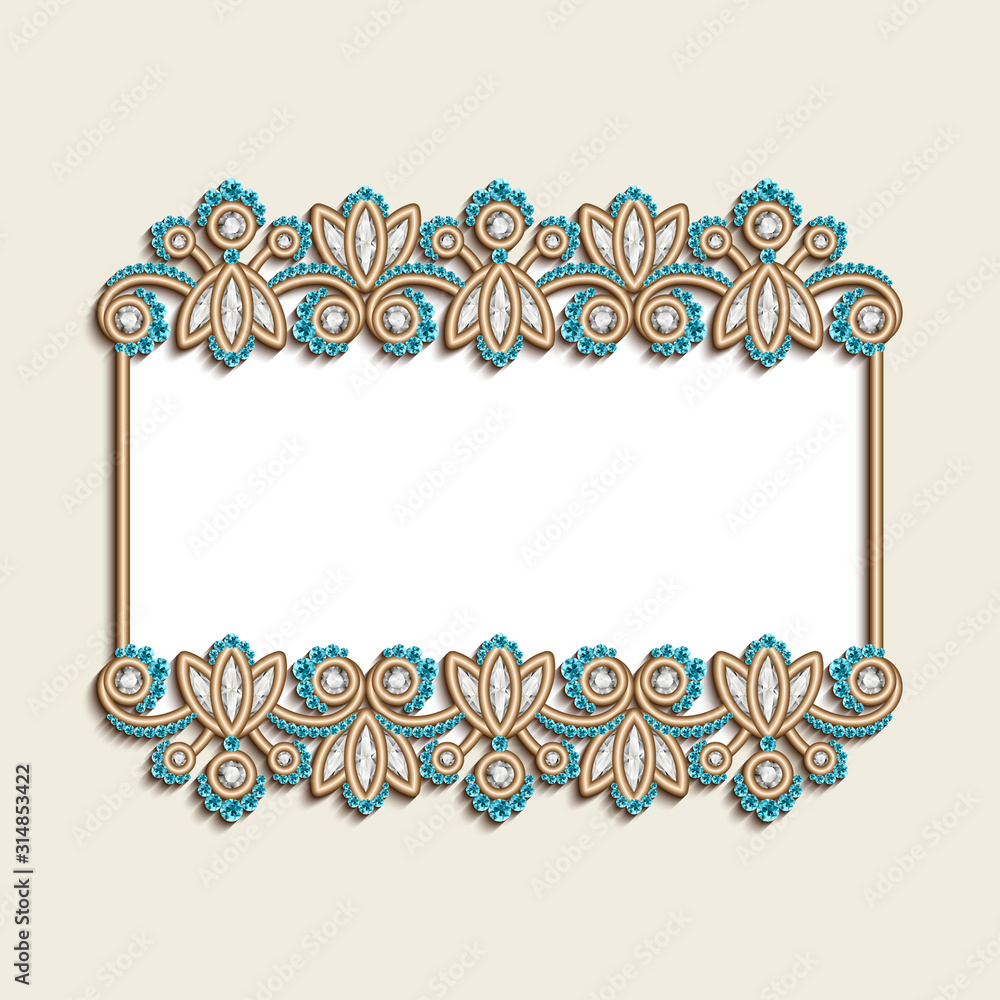 Vintage gold card with jewellery border pattern, decorated with diamond ...