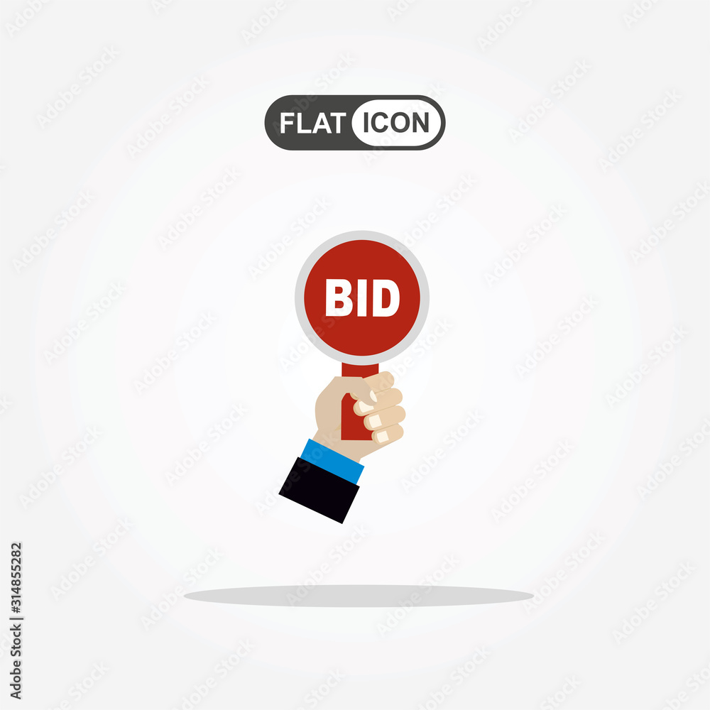 Hand holds paddle with BID inscriptions. Auction competition. Business ...