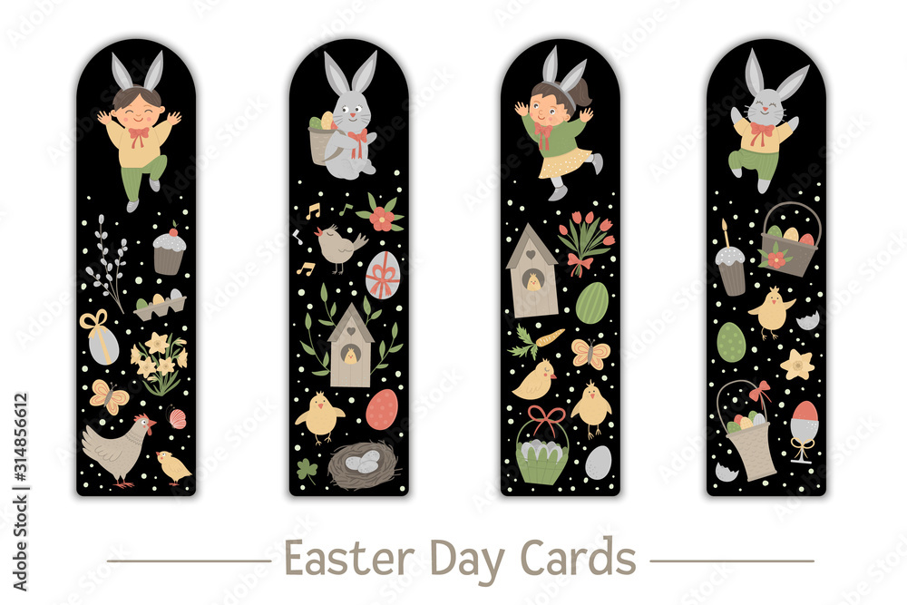 Vector Easter set of bookmarks for children. Cute bunny and happy ...