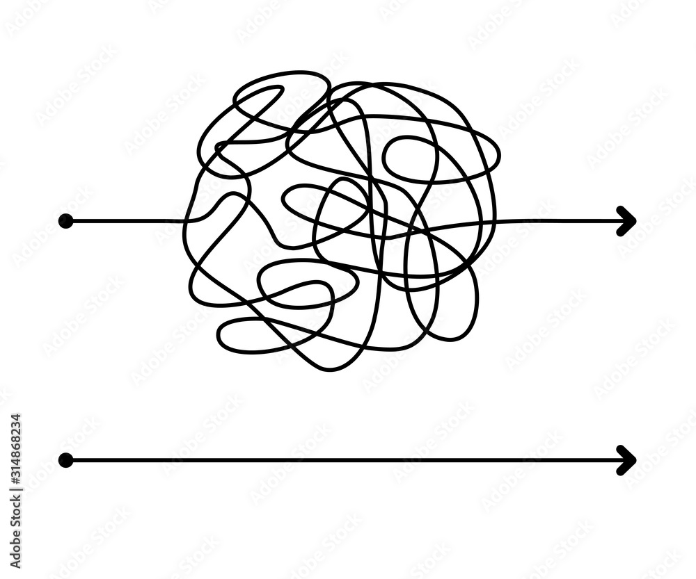 Tangled scribble and straight way. Chaotic hand drawn texture ...