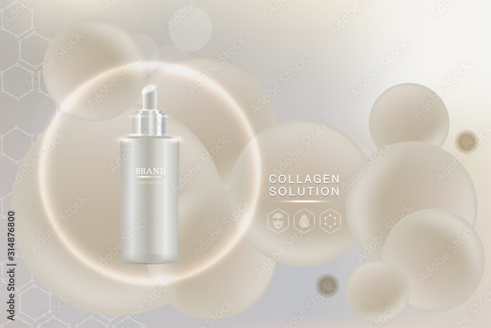 Beauty product ad design, white cosmetic container with collagen ...