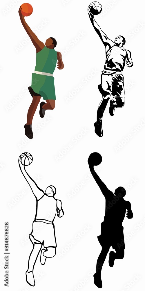 isolated illustration of a basketball player, vector drawing set Stock ...