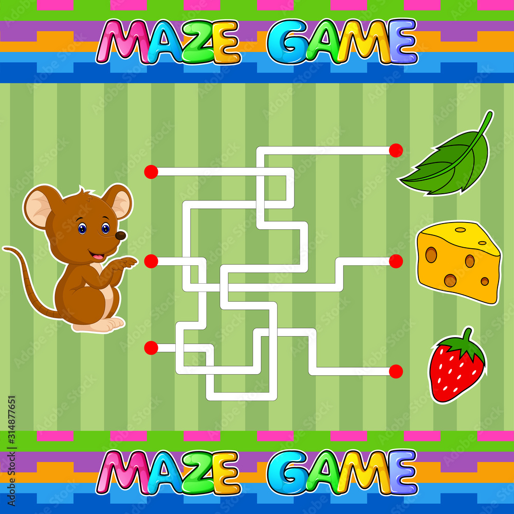 Help mouse find the right path to cheese. Labyrinth. Maze game for kids ...