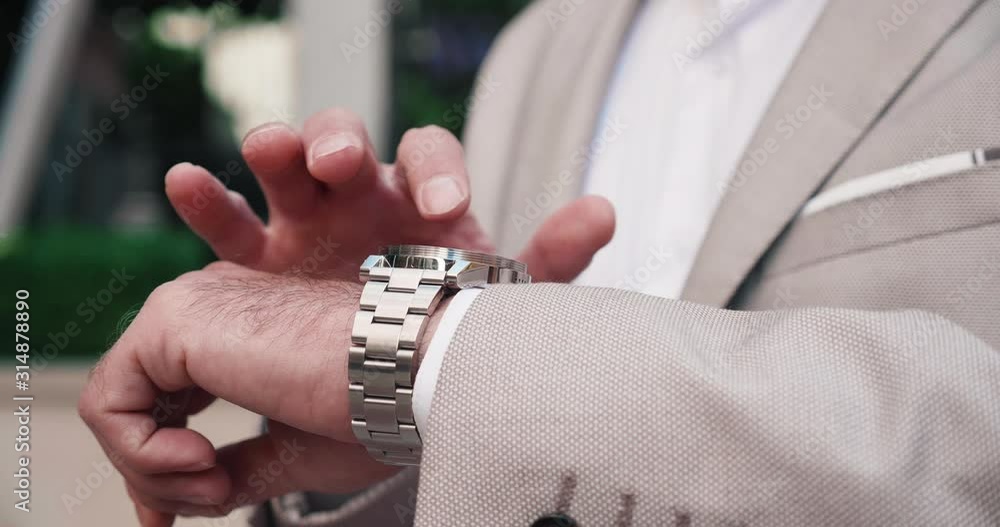 Close up Video of Businessman’s Hand Having luxury Wristwatch. Man’s ...