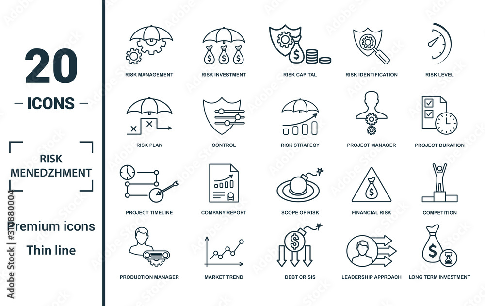 Risk Management icon set. Include creative elements risk management ...