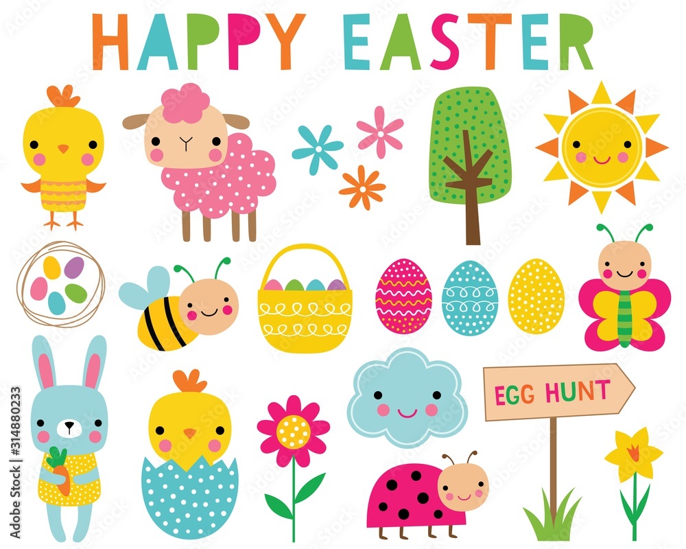 Happy Easter and spring vector clip art set Stock Vector | Adobe Stock
