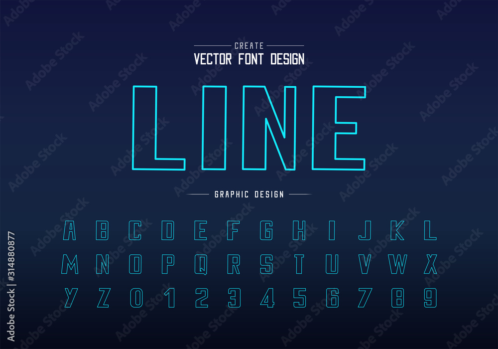 Line font and bold alphabet vector, Bule typeface and number design ...
