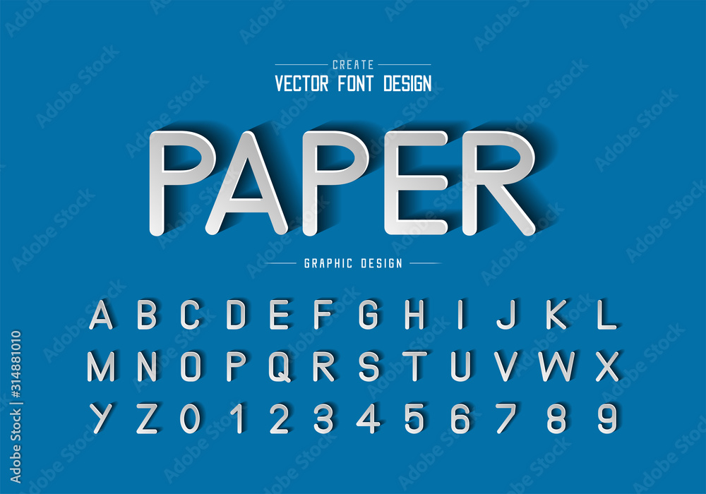 Font paper cut and alphabet vector, Script typeface letter and number ...