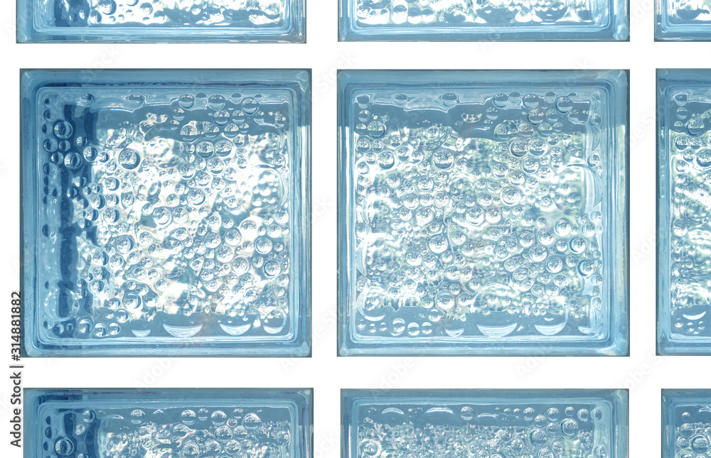 Isolated blue tone colors light transparent square mirror glass block ...