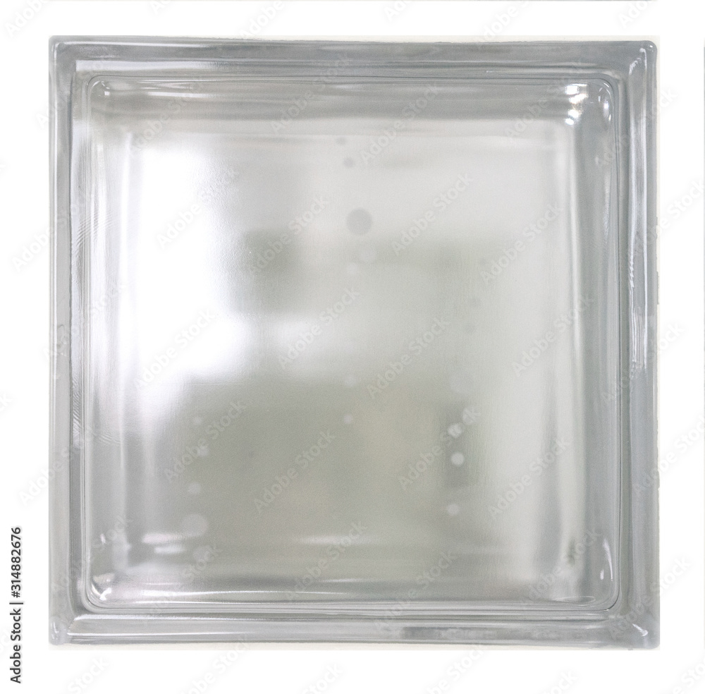 Isolated light transparent square mirror cube glass block and window in ...
