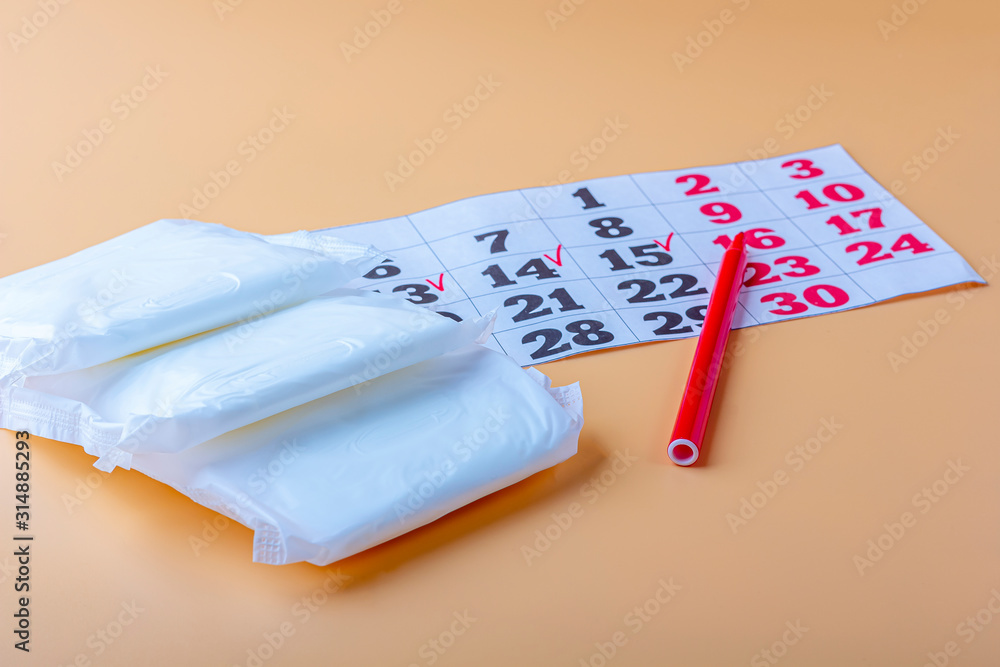 Protective menstrual pads and calendar of menstruation cycle (period ...