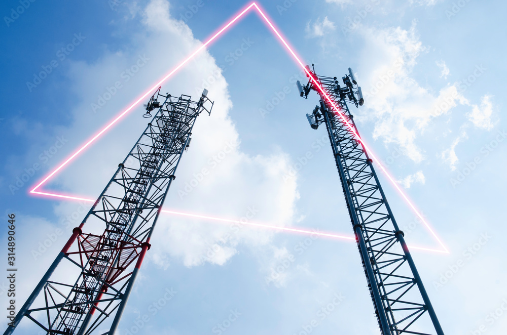 telecommunication tower for 5G network mobile. telecom equipment on ...