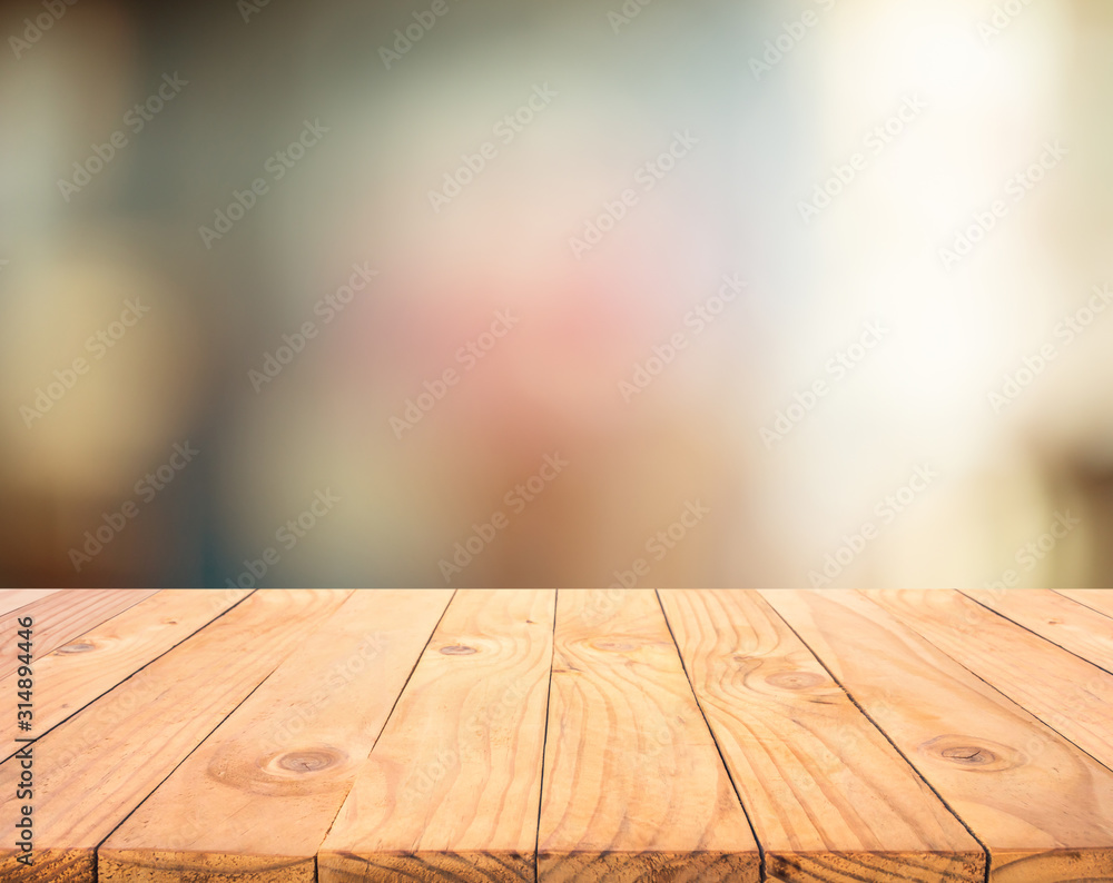 Wood texture table top (counter bar) with blur light abstract bokeh in ...