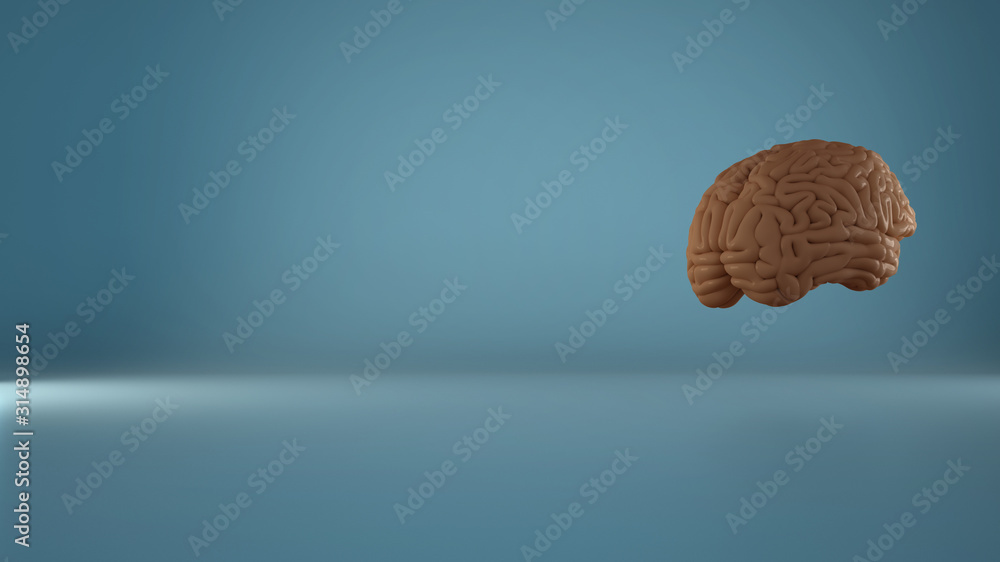 Human floating brain on blue background, human intelligence concept ...