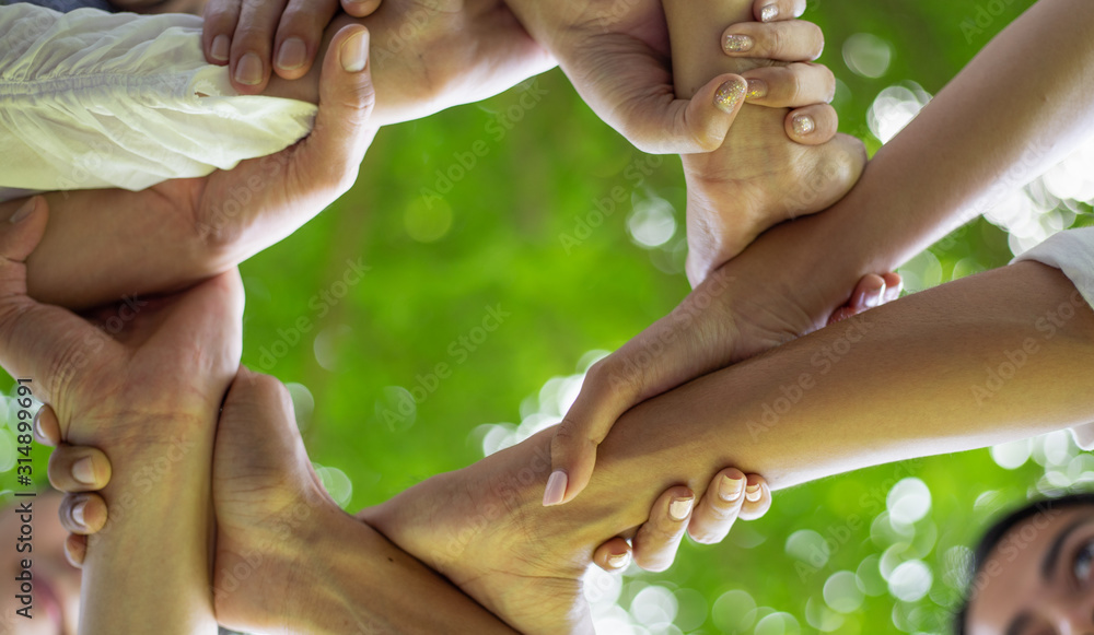 Teamwork business join hand together concept, Business team standing ...