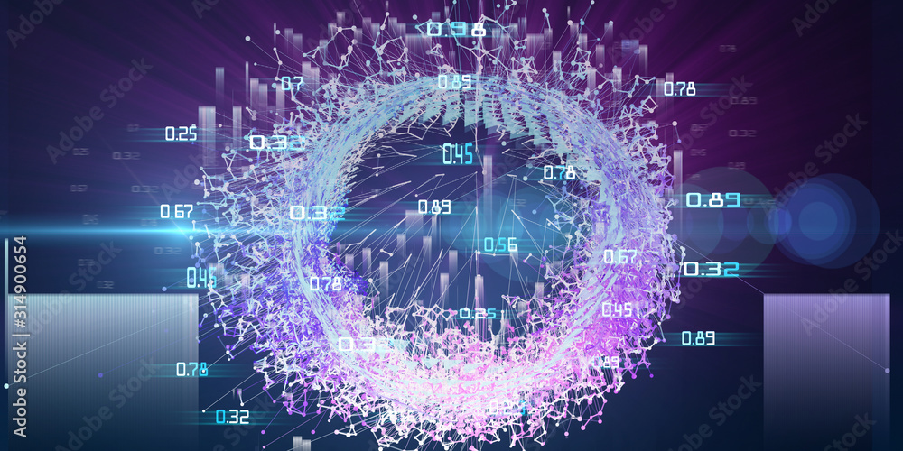 Abstract futuristic concept of spherical algorithm analysis. Quantum ...