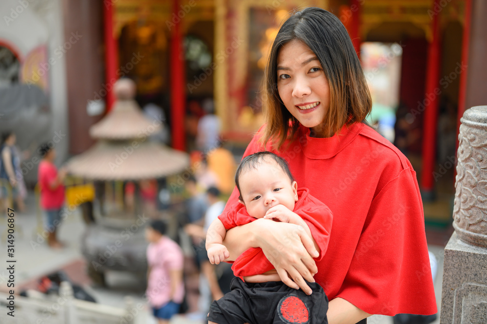 Asian family celebrating Chinese new year, 2 months boy child in ...