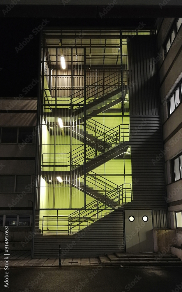 Emergency exit stairs in hospital at night Stock Photo | Adobe Stock